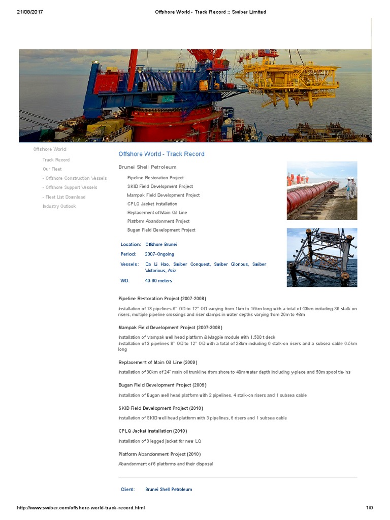 Offshore World - Track Record - Swiber Limited | PDF | Industries ...