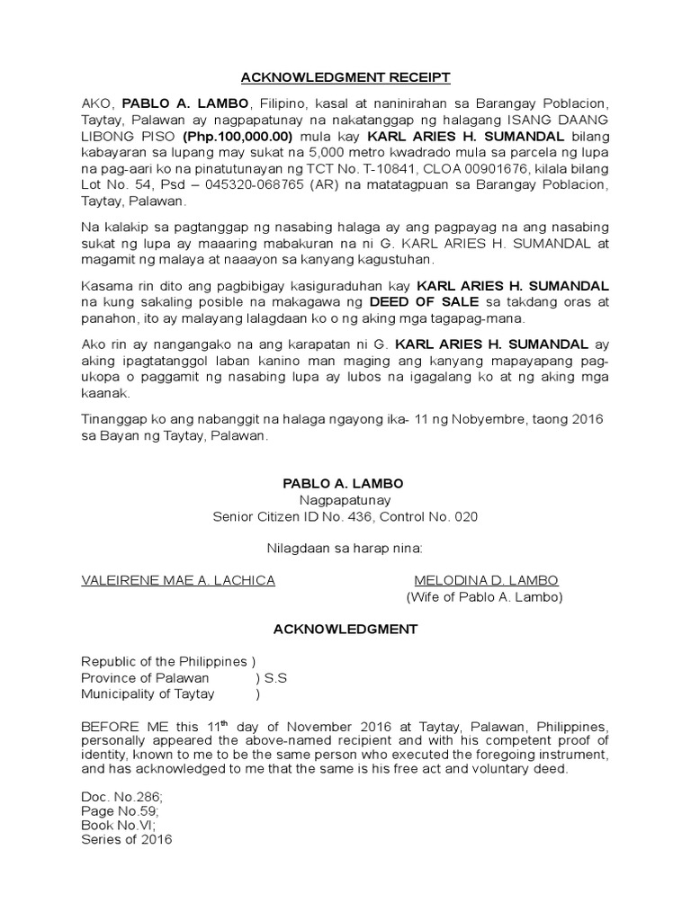 Acknowledgment Receipt Filipino | PDF