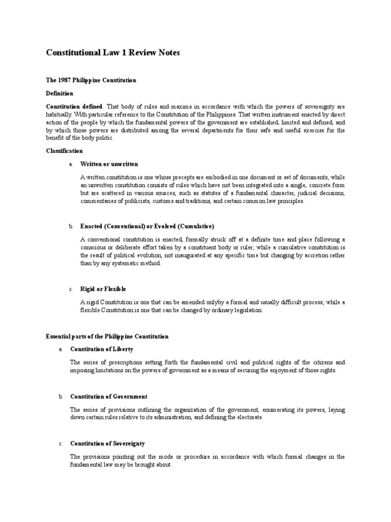 Constitutional Law 1 Review Notes | PDF | Territorial Waters ...