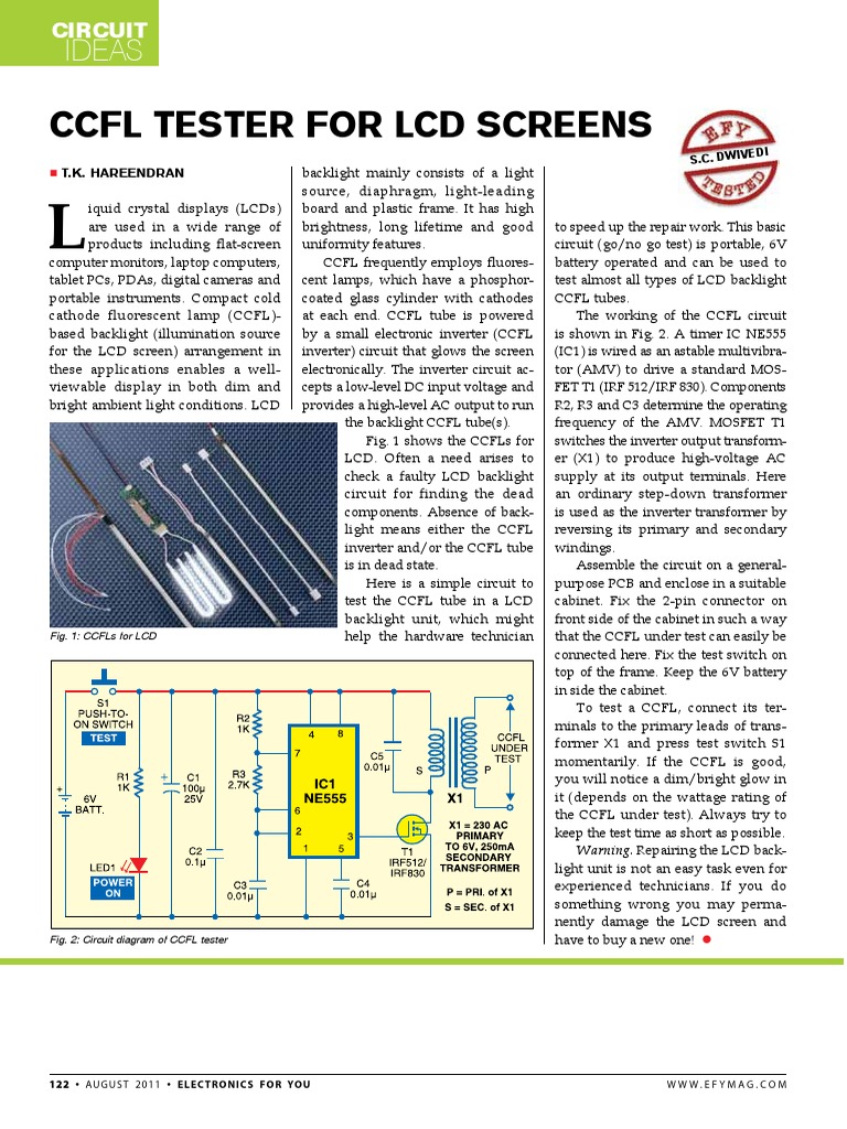 CCFL Tester For LCD Screens PDF | PDF | Fluorescent Lamp | Backlight