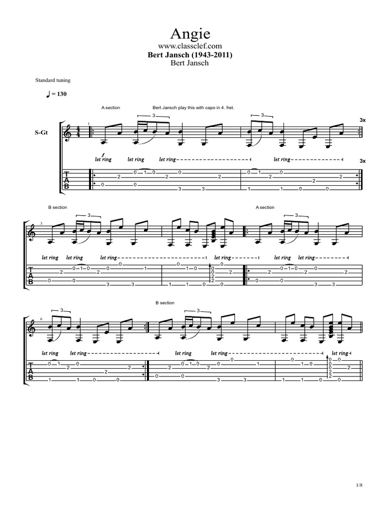 Angie by Bert Jansch PDF | PDF | String Instruments | Guitar Family ...
