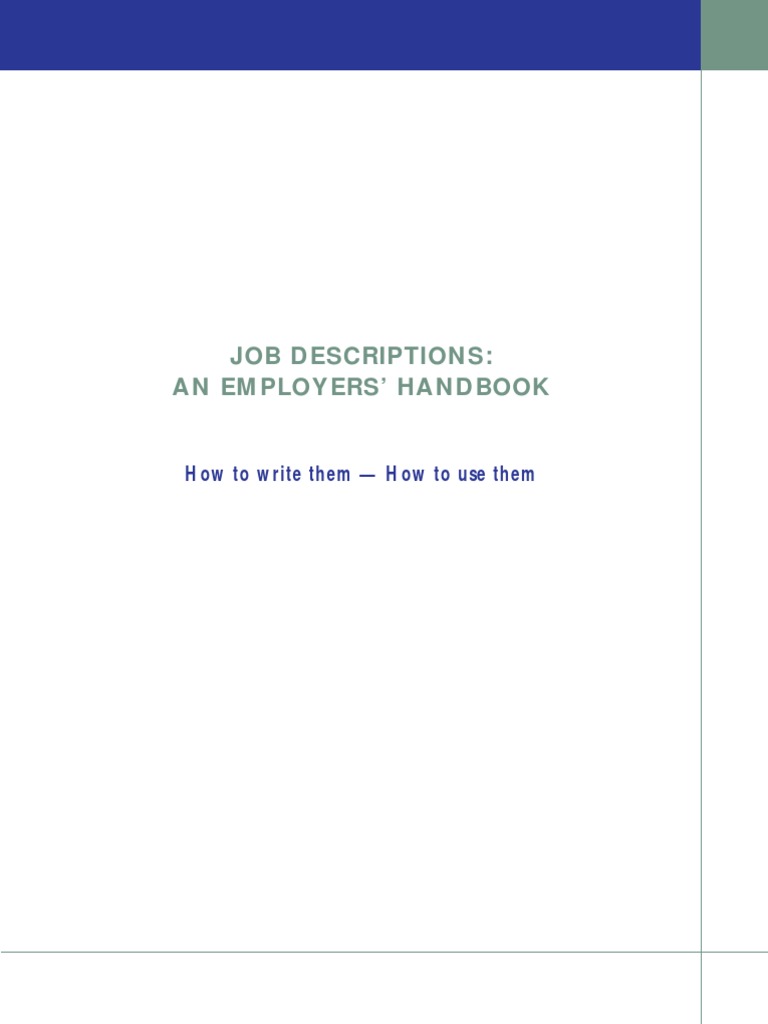 Job Descriptions: An Employers' Handbook: How To Write Them - How To ...