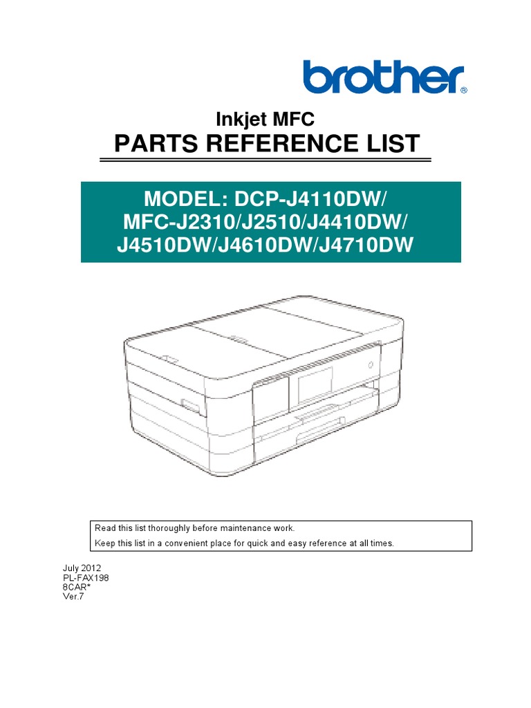 Parts Reference List: MODEL: DCP-J4110DW/ MFC-J2310/J2510/J4410DW ...