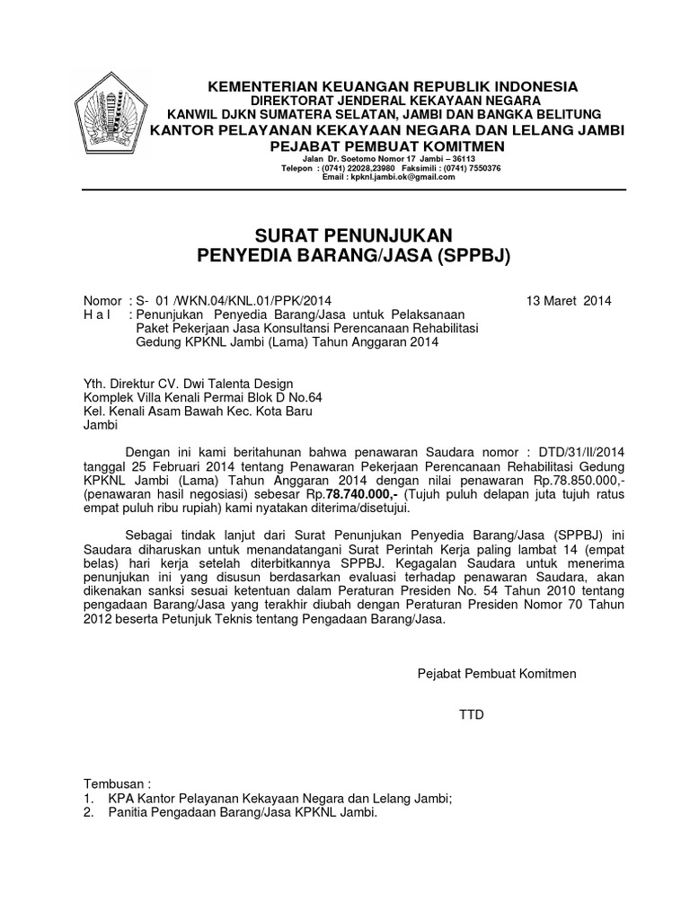 Surat Penunjukan - SPPBJ | PDF