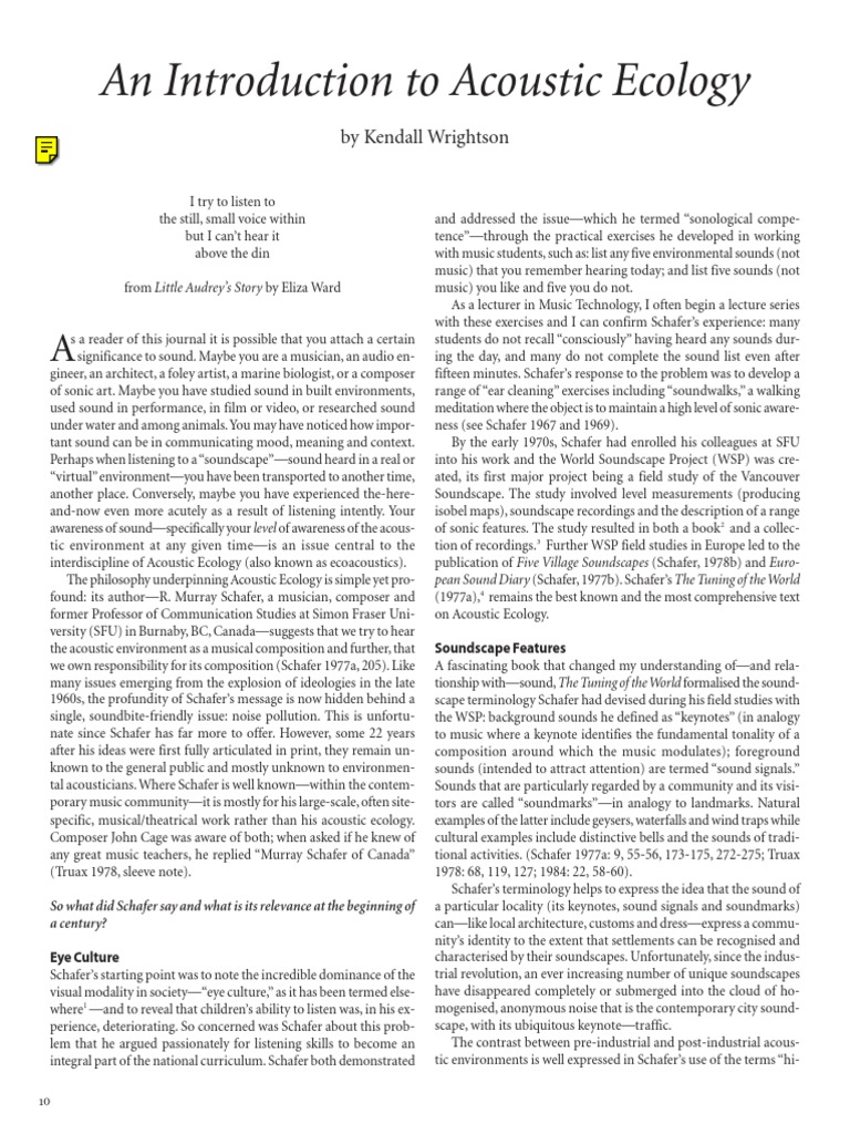 An Introduction To Acoustic Ecology | PDF