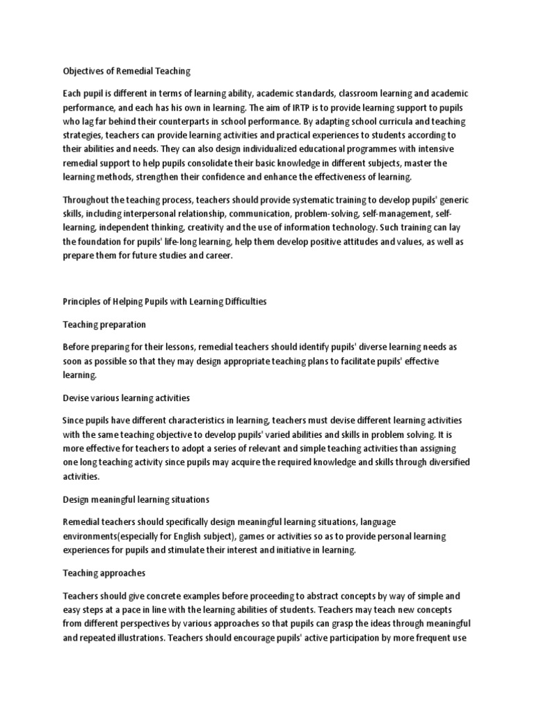 Remedial Teaching | PDF | Teachers | Educational Assessment