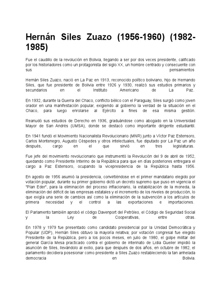 Hernán Siles Zuazo | PDF | Gobierno | Política (general)