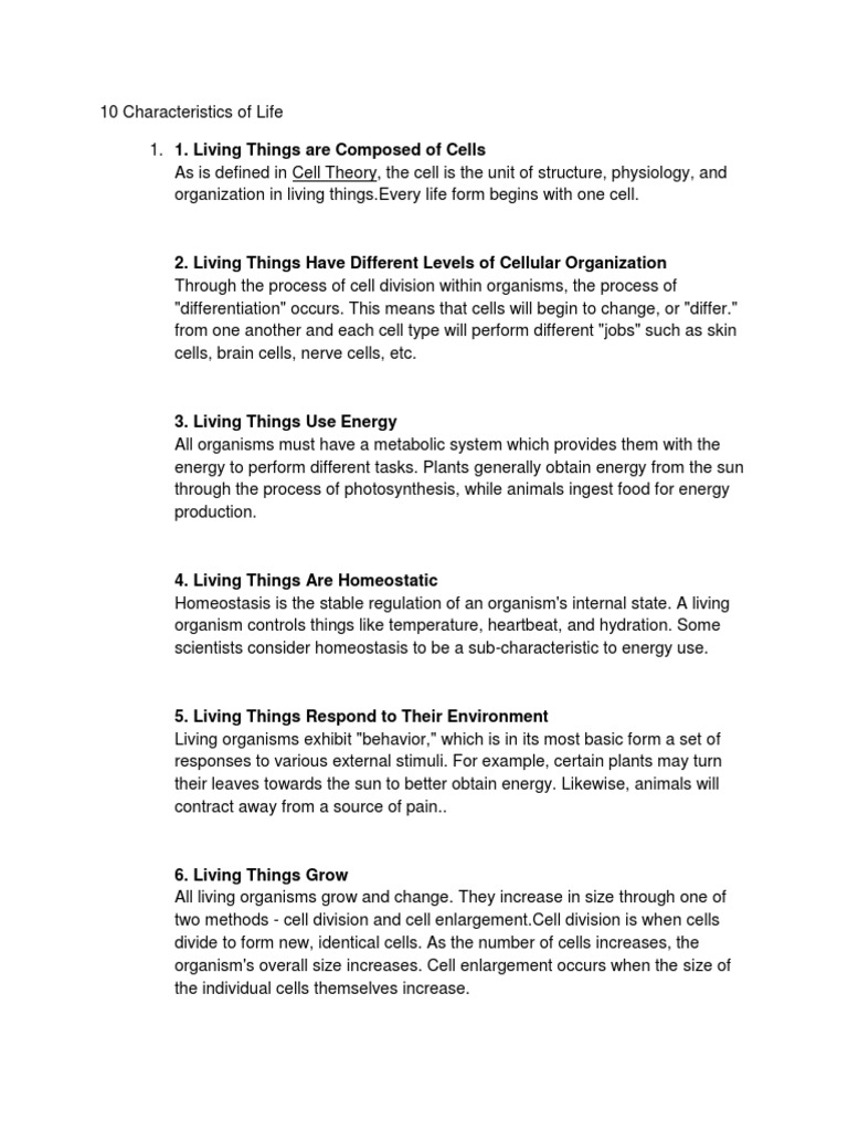 10 Key Characteristics of Life | PDF | Reproduction | Life
