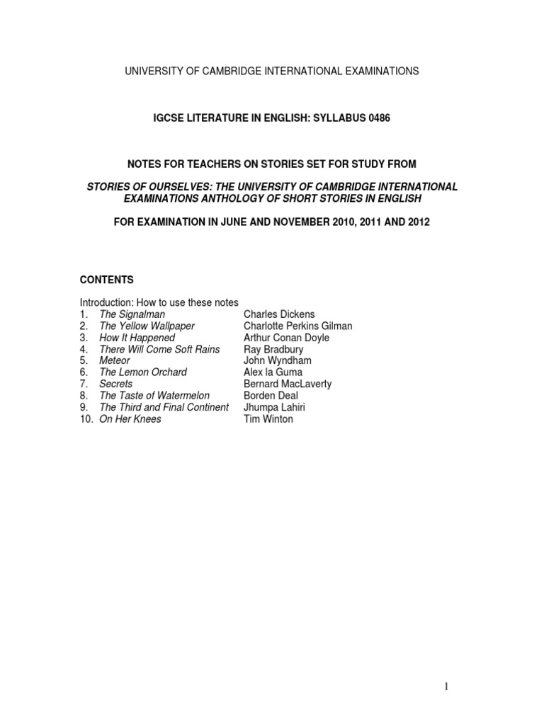 AA Notes On Igcse Short Story Stu PDF | PDF