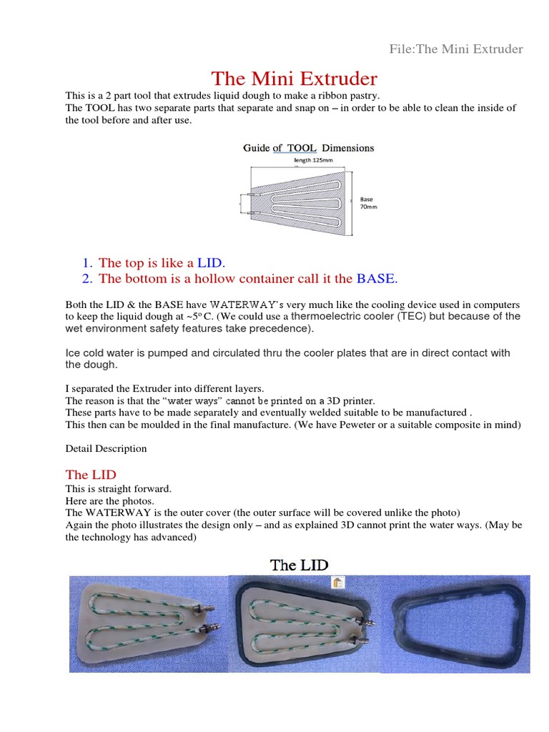 The Mini Extruder: 1. Lid. 2. Base | PDF
