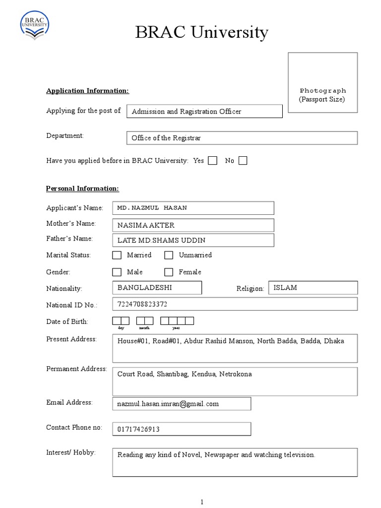 BRAC University: Application Information | PDF