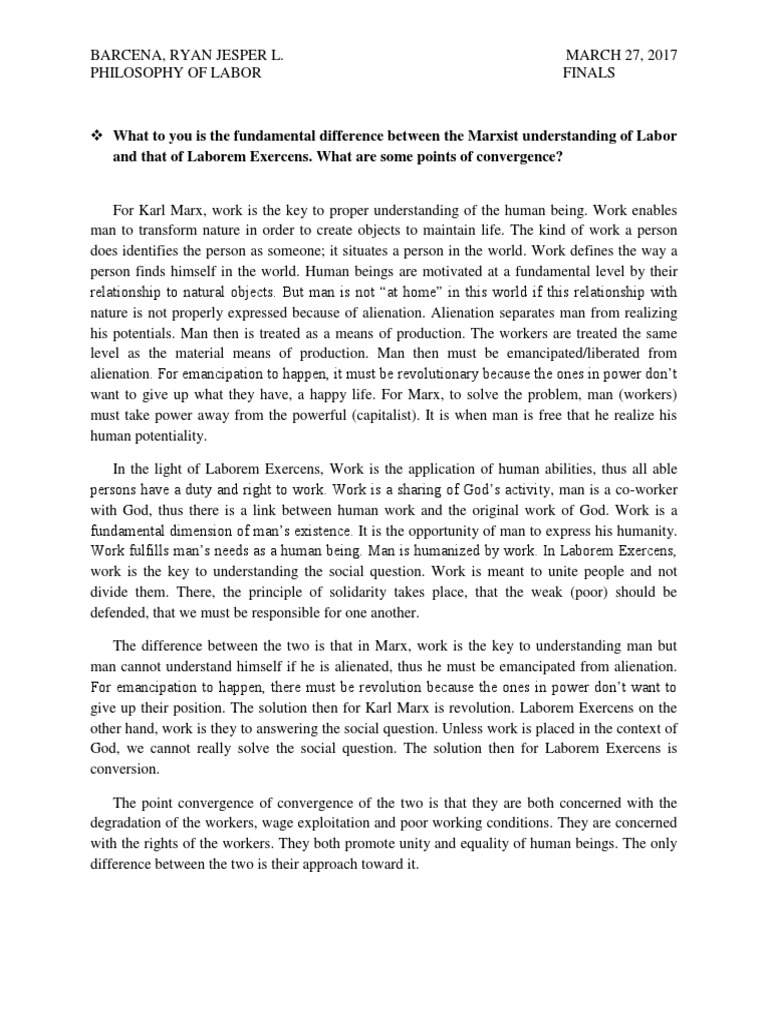 Understanding Labor Through Marxism and Laborem Exercens: A Comparison ...