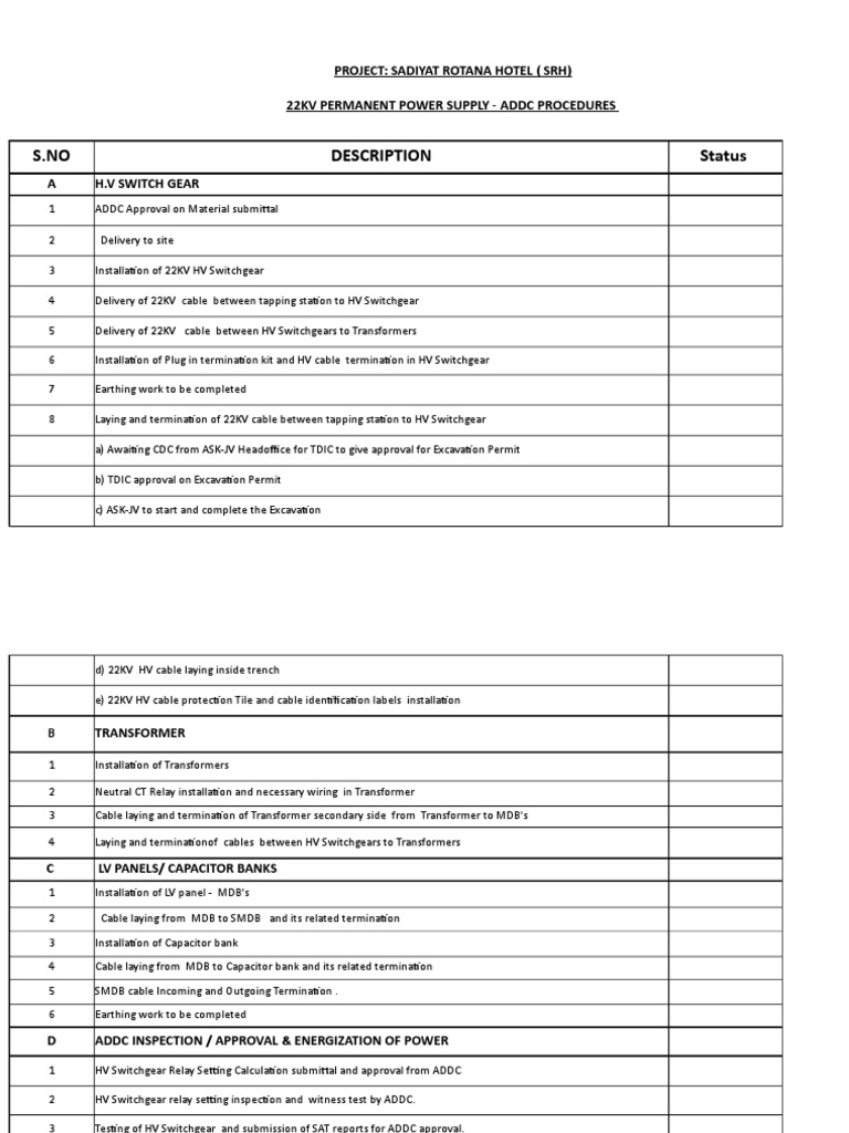 Addc Procedures For 22kv Permananet Power Supply | PDF | Cable ...