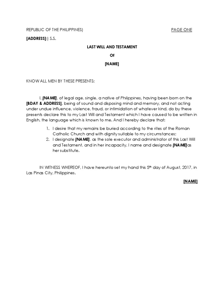 Notarial Will Template | Will And Testament | Document