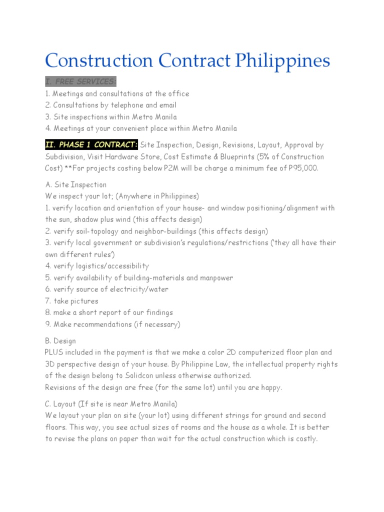 Construction Contract Philippines: I. Free Services | PDF ...