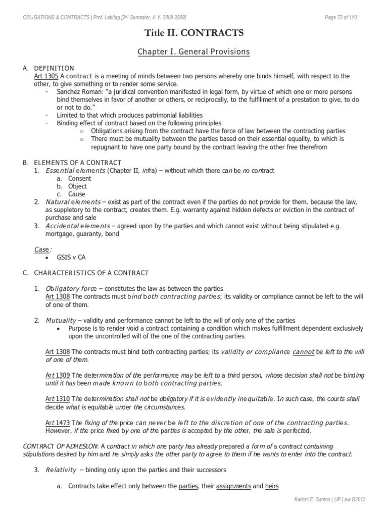 Title Ii. Contracts: Chapter I. General Provisions | PDF | Offer And Acceptance | Misrepresentation