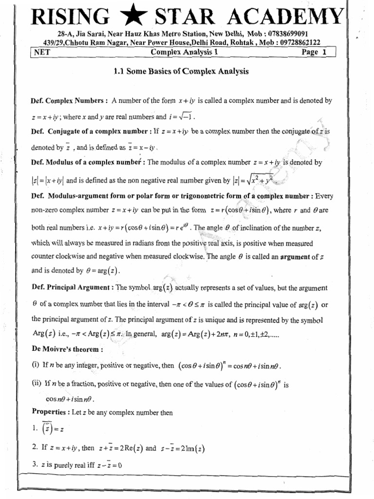 ComplexAnalysis RisingStarAcademy 114pages | PDF