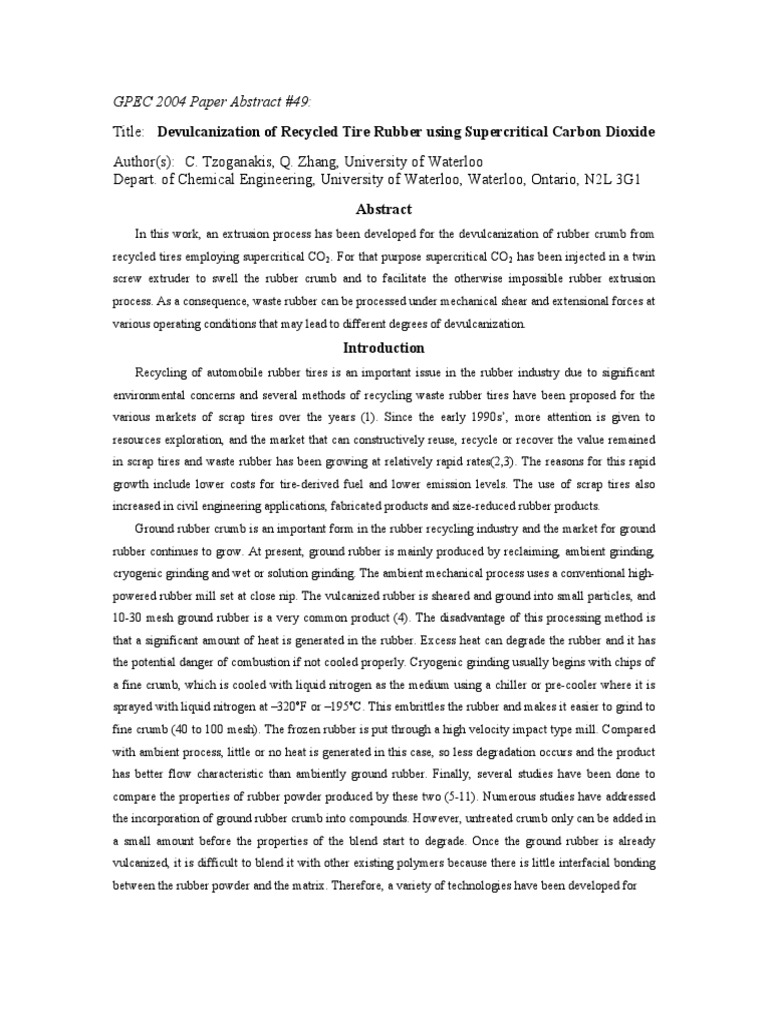 Devulcanization of Recycled Tire Rubber Using Supercritical Carbon ...