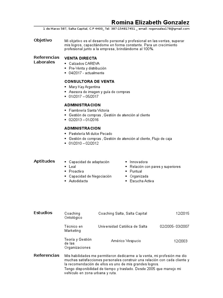 CV Romi | PDF | Servicio al Cliente | Desarrollo personal
