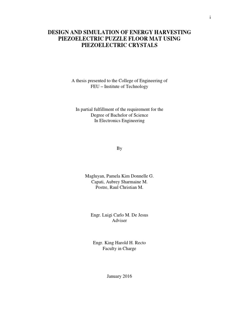 Piezoelectric Energy Harvesting Mat | PDF | Lithium Ion Battery ...