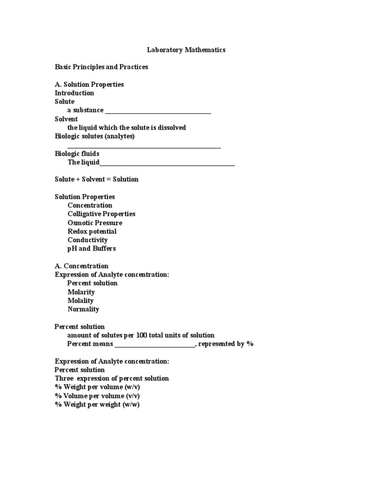 Laboratory Mathematics | Download Free PDF | Mass Concentration ...