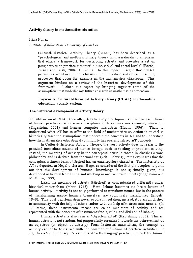 Activity Theory | PDF | Psychology | Concept