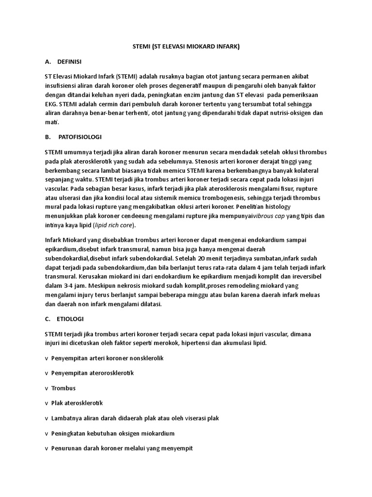 STEMI (Definisi, Etiologi, Patofisiologi) Bahan Sederhana | PDF