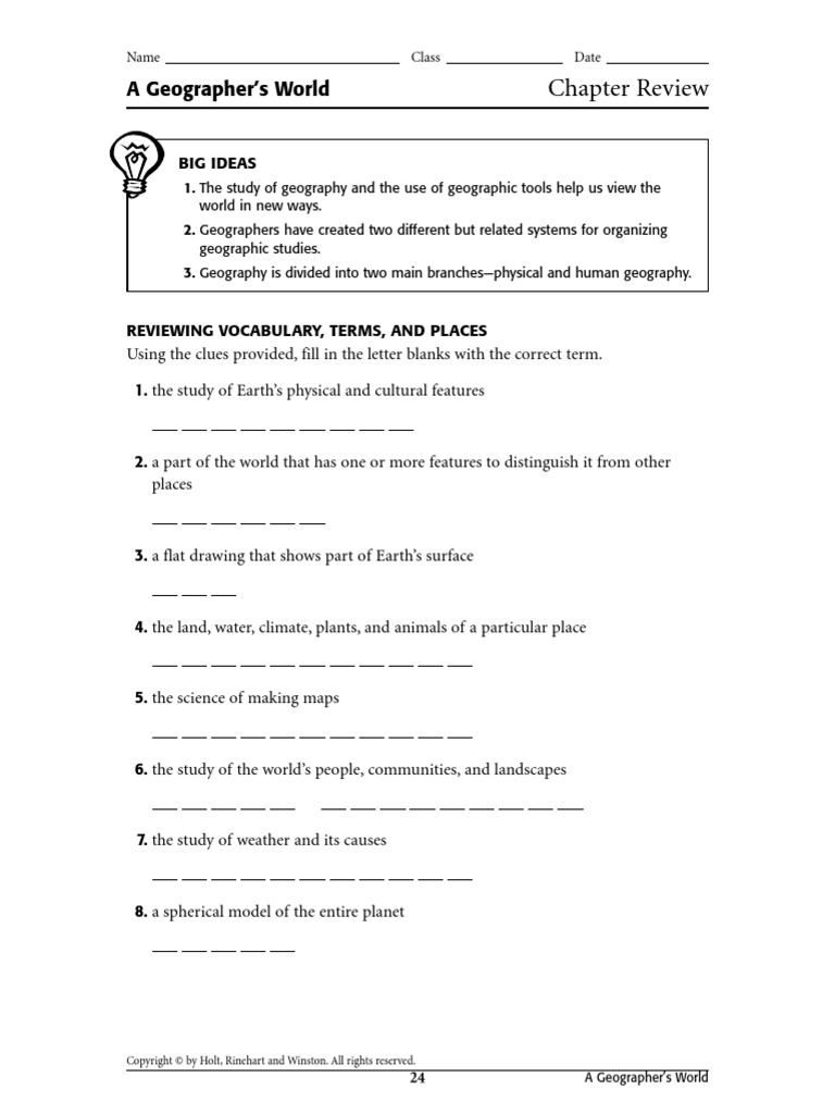 Chapter Review: A Geographer's World | PDF | Geography | Earth