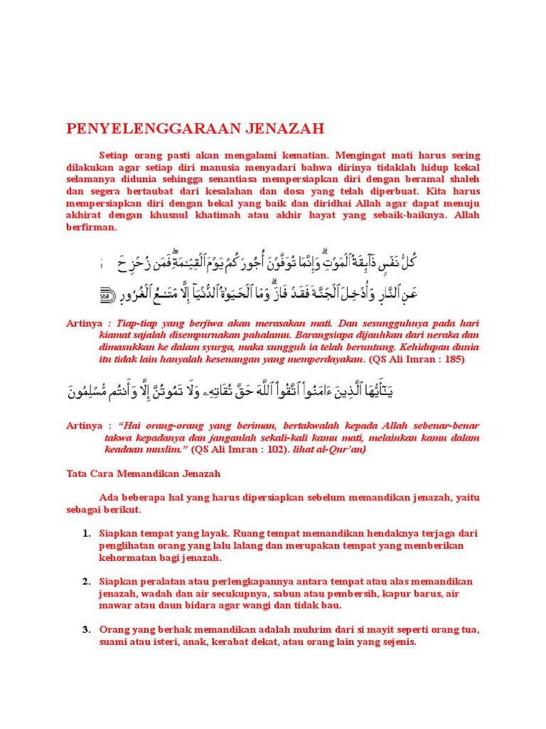 Tata Cara Pengurusan Jenazah | PDF