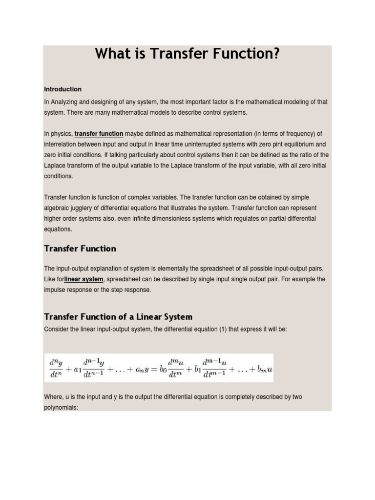 Transfer Function | PDF | Equations | Function (Mathematics) Transfer Function | PDF | Equations | Function (Mathematics)