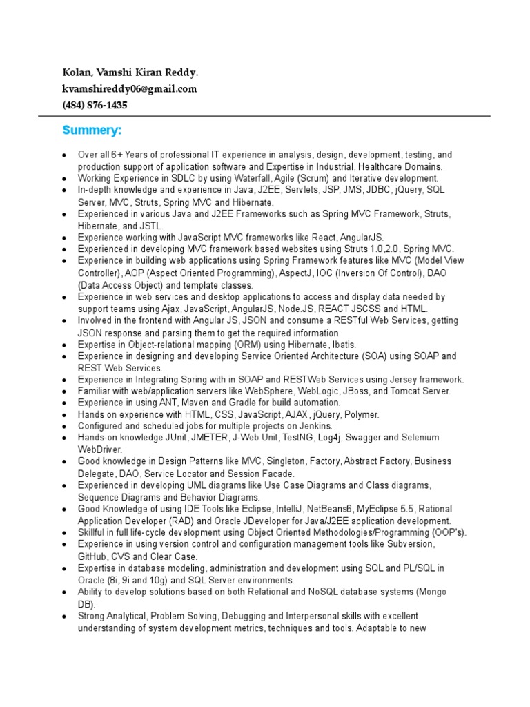 Kolan Vamshi Kiran Reddy | PDF | Java Server Pages | Enterprise Java Beans