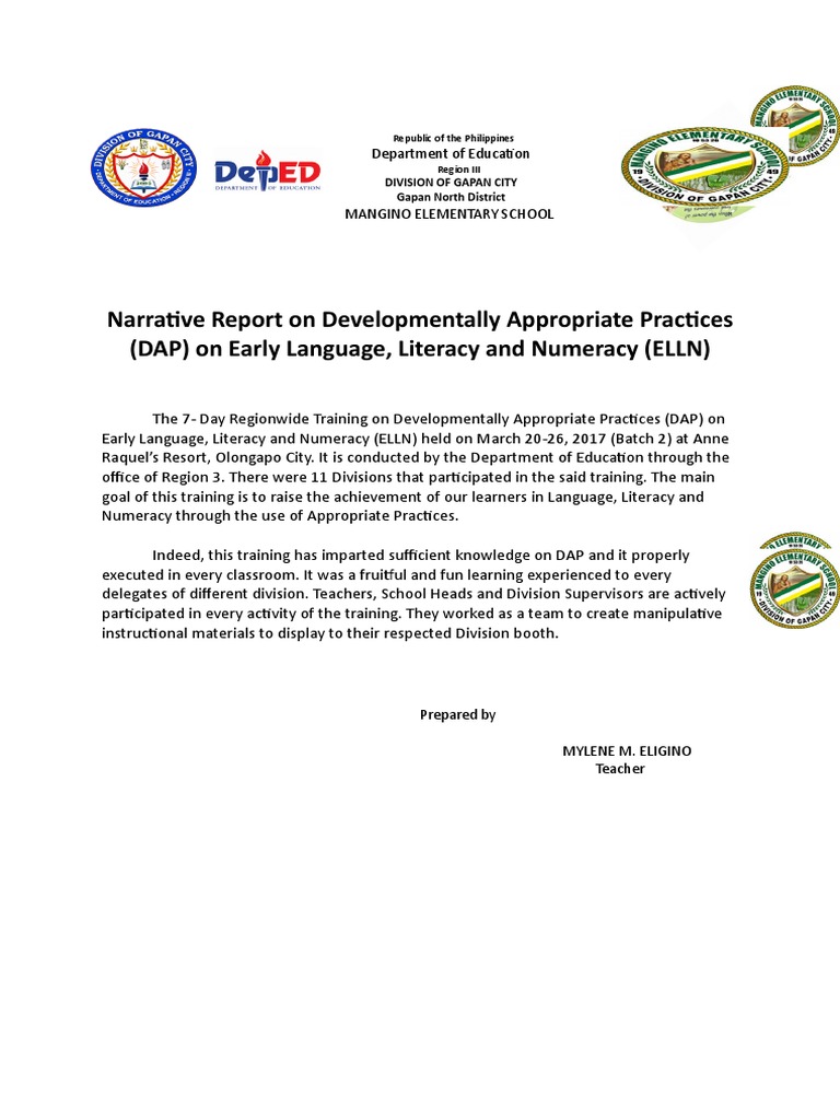 Narrative Report On Developmentally Appropriate Practices | PDF