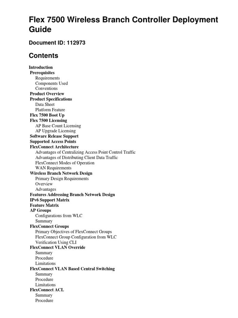 Flex 7500 Wireless Branch Controller Deployment Guide: Document ID ...