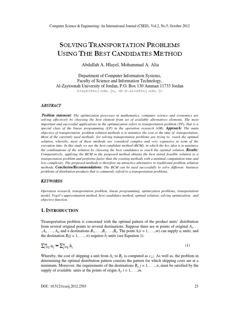 Solving Transportation Problems Using the Best Candidates Method | PDF ...