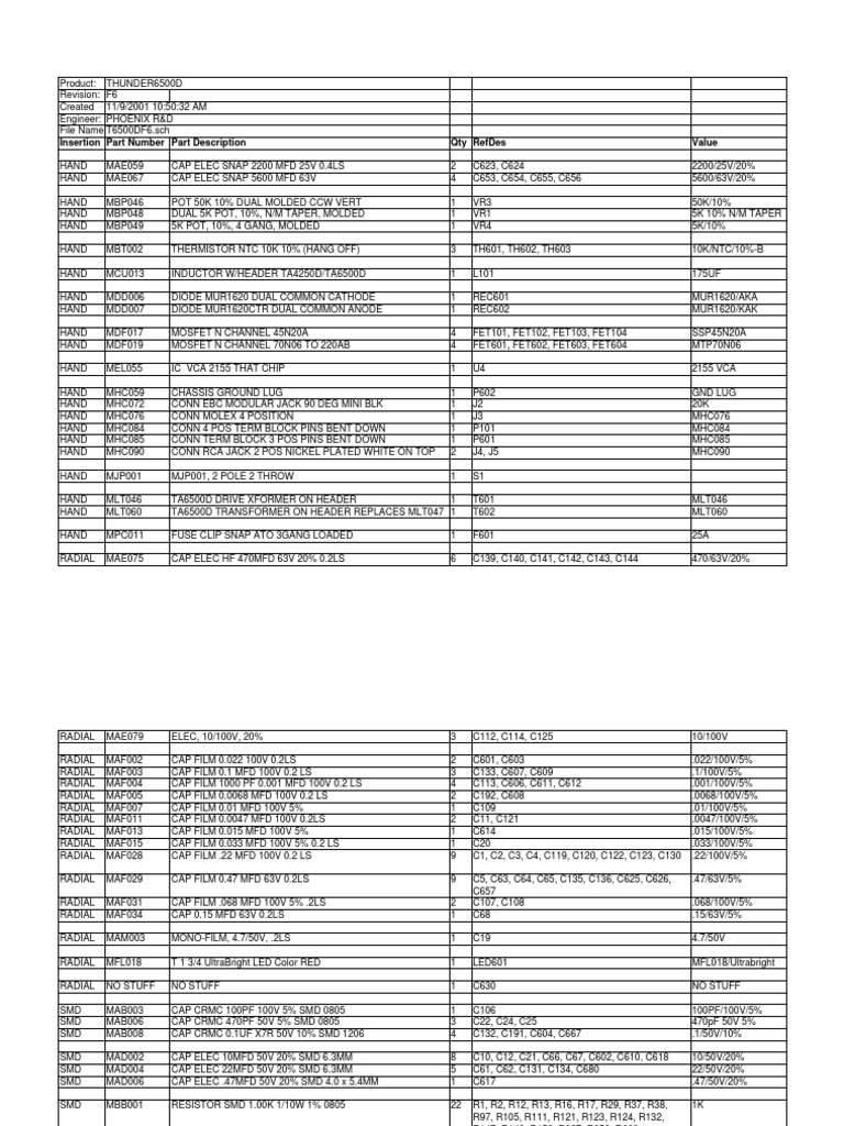 Insertion Part Number Part Description Qty Refdes Value | PDF ...