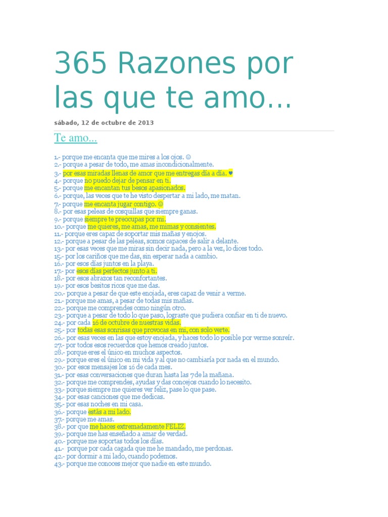 365 Razones para Amarte Cada Día | PDF | Poesía