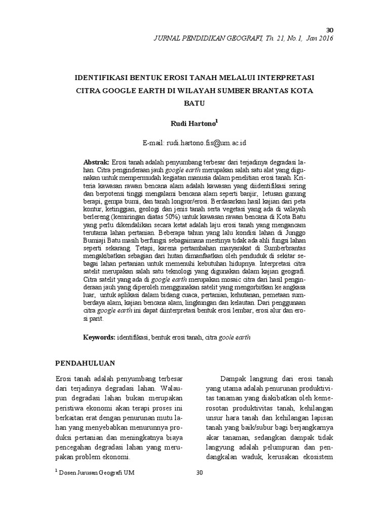 Identifikasi Bentuk Erosi Tanah Melalui Interpretasi Citra Google Earth ...