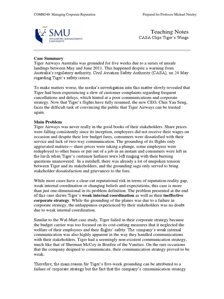 Navigating a Crisis of Reputation: A Case Study of Tiger Airways Australia's Grounding | PDF ...