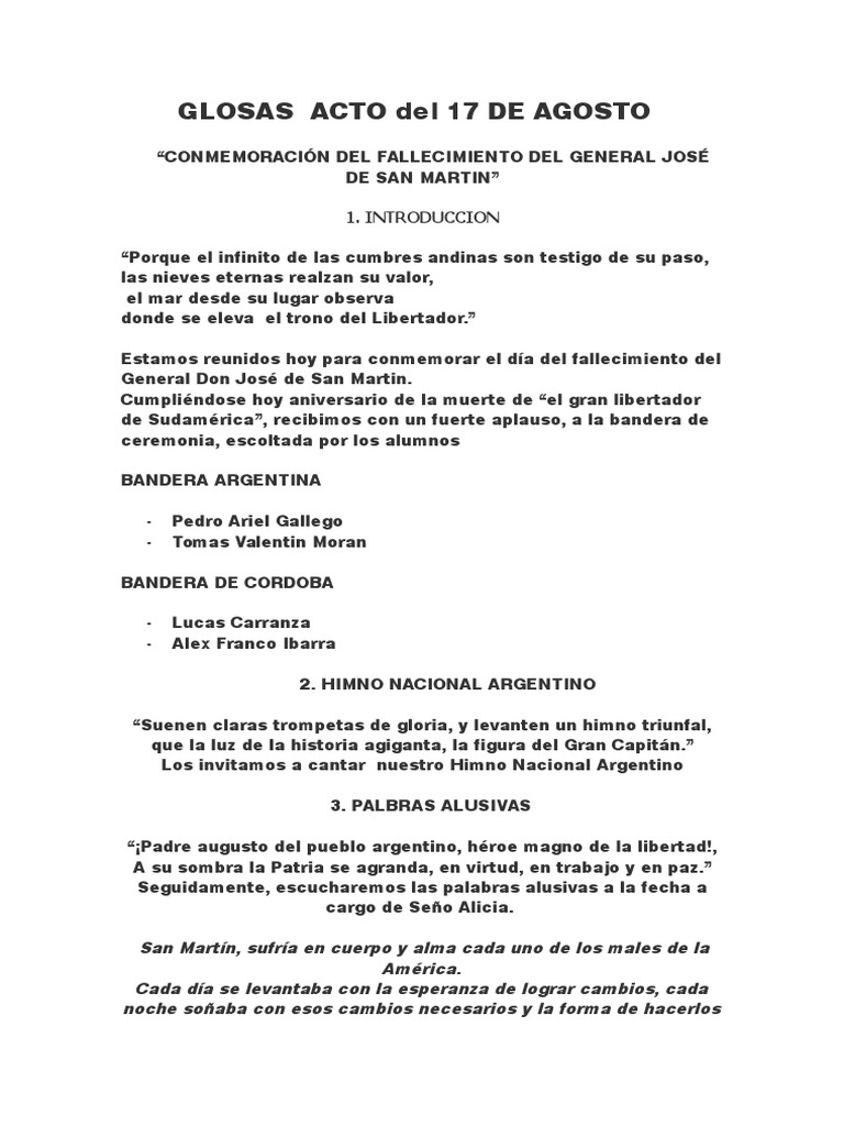Glosas Acto 17 de Agosto | PDF
