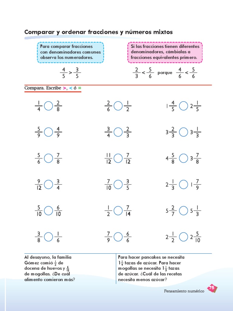 Hoja De Trabajo Para Comparar Y Ordenar Fracciones Comparar Fracciones