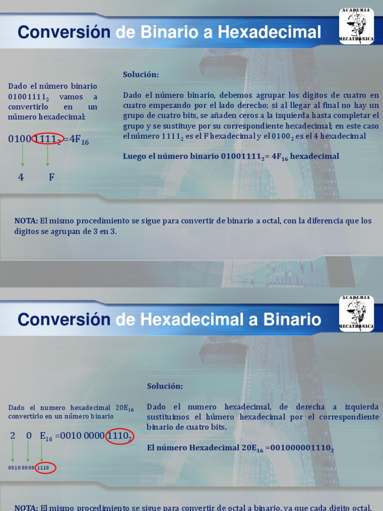 Conversión de Binario Hexadecimal y Viceversa PDF | PDF