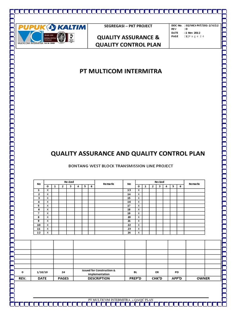 QA/QC Plan for PKT Project | PDF | Quality Assurance | Construction ...