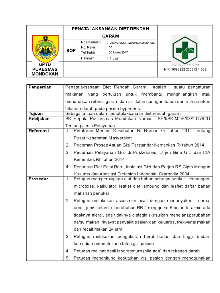Penatalaksanaan Diet Rendah Garam | PDF