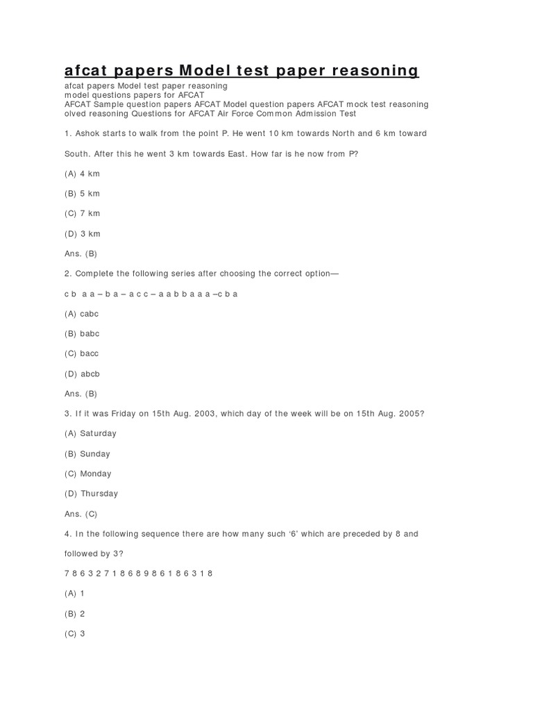 Afcat Papers Model Test Paper Reasoning | PDF