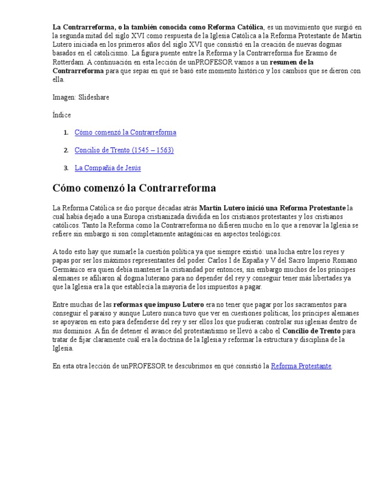 Resumen de la Contrarreforma Católica | PDF | Contrarreforma ...