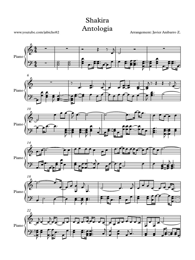 Shakira - Antologia - Partitura Completa