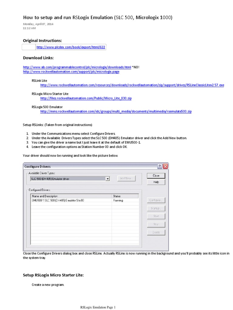 How To Setup and Run RSLogix Emulation (SLC500&Micrologix 1000) | PDF ...