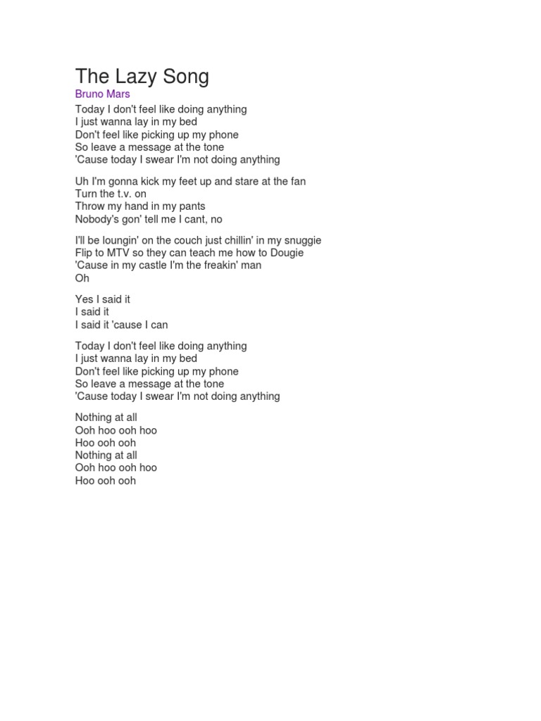 The Lazy Song | PDF | Songs | Musical Compositions