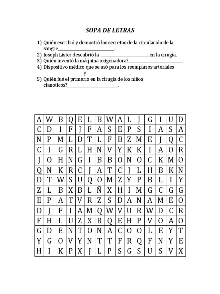 Sopa de Letras HISTORIA CARDIOVASCULAR | PDF
