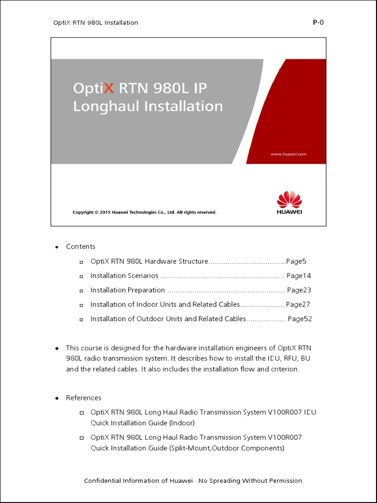 OptiX RTN 980LH Installation | PDF | Coaxial Cable | Antenna (Radio)